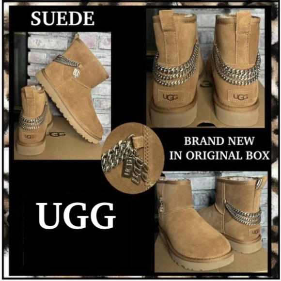 UGG | Shoes | Ugg Classic Mini Ii Chain Chestnut Suede Ankle Boots Size ...